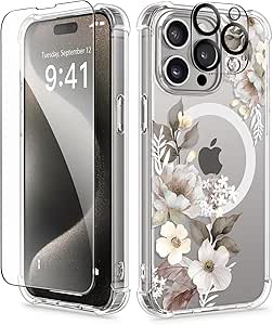 Amazon.com: GVIEWIN Magnetic for iPhone 15 Pro Case 6.1", Screen Protector+Camera Lens Protector ...