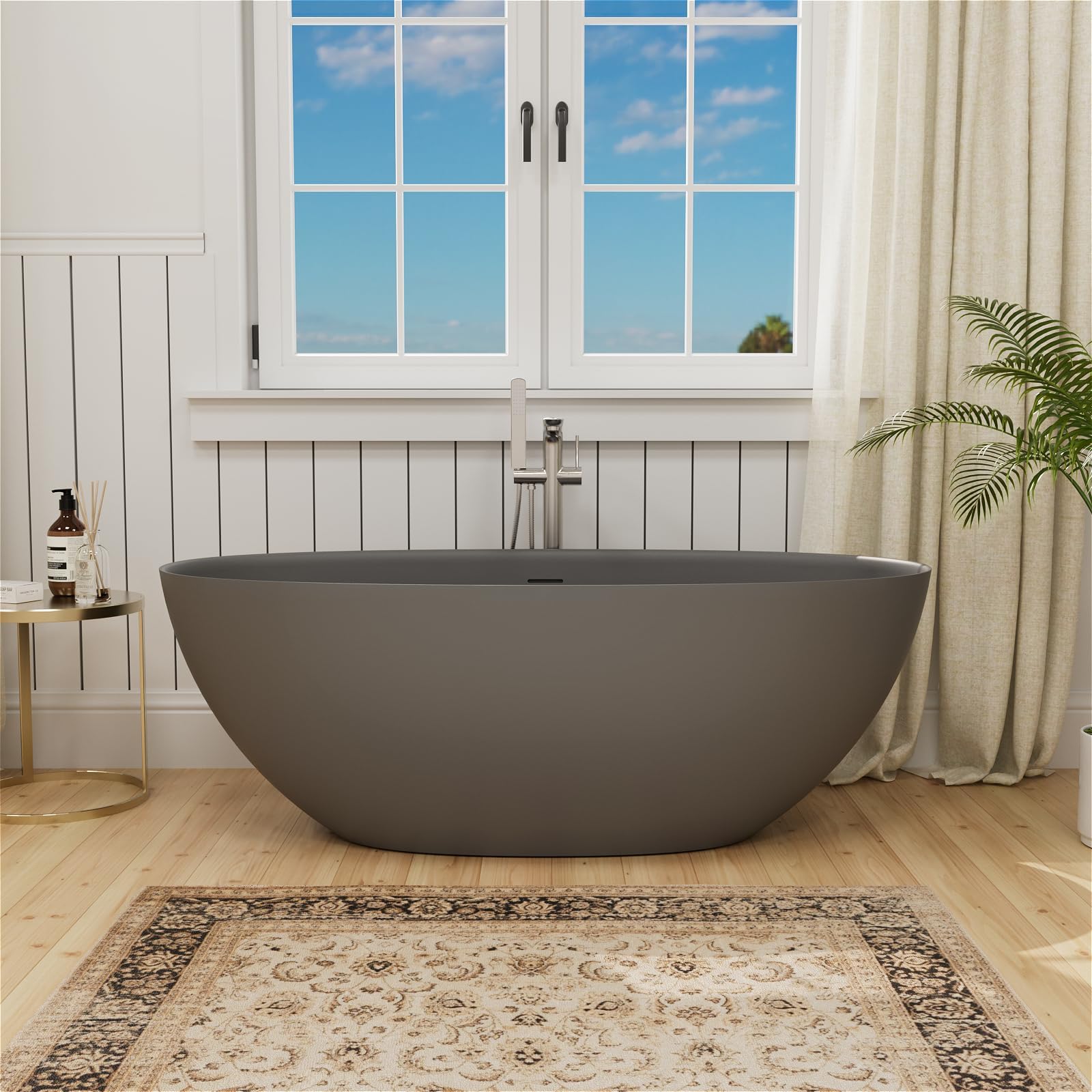 59'' Dark Grey Freestanding Tubs Bathtub Solid Surface Resin Stone ...