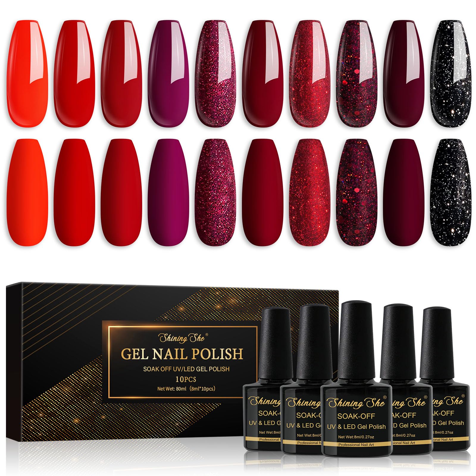 Shining She Gel Nail Polish, 10 Colours Cherry Red Burgundy Dark ...