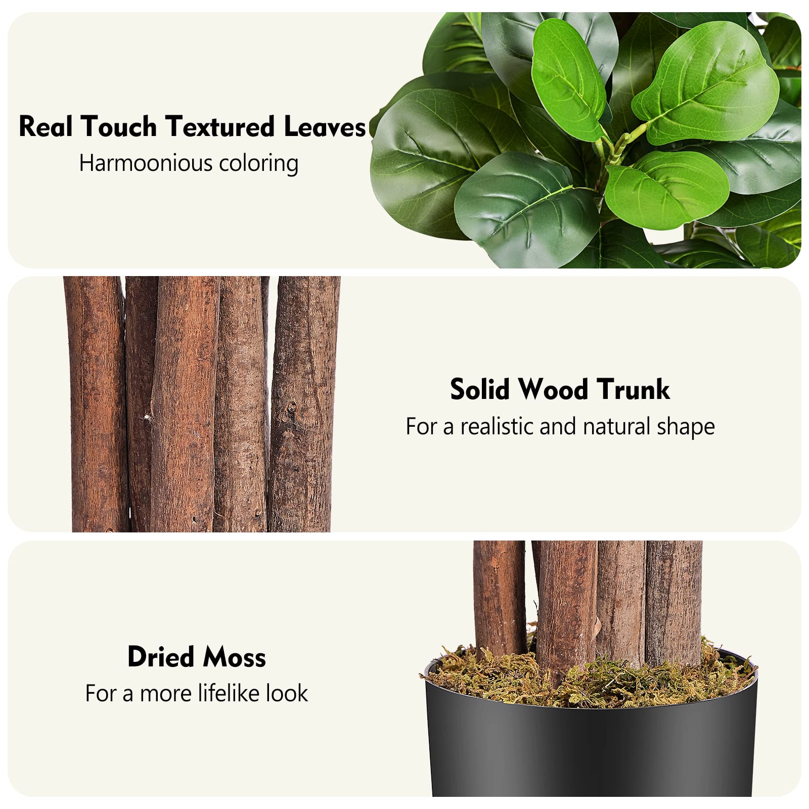 Keeplush Faux Fiddle Leaf Fig Tree 6ft Tall in Pot with 168 Leaves 6 Tree Trunks Large ...
