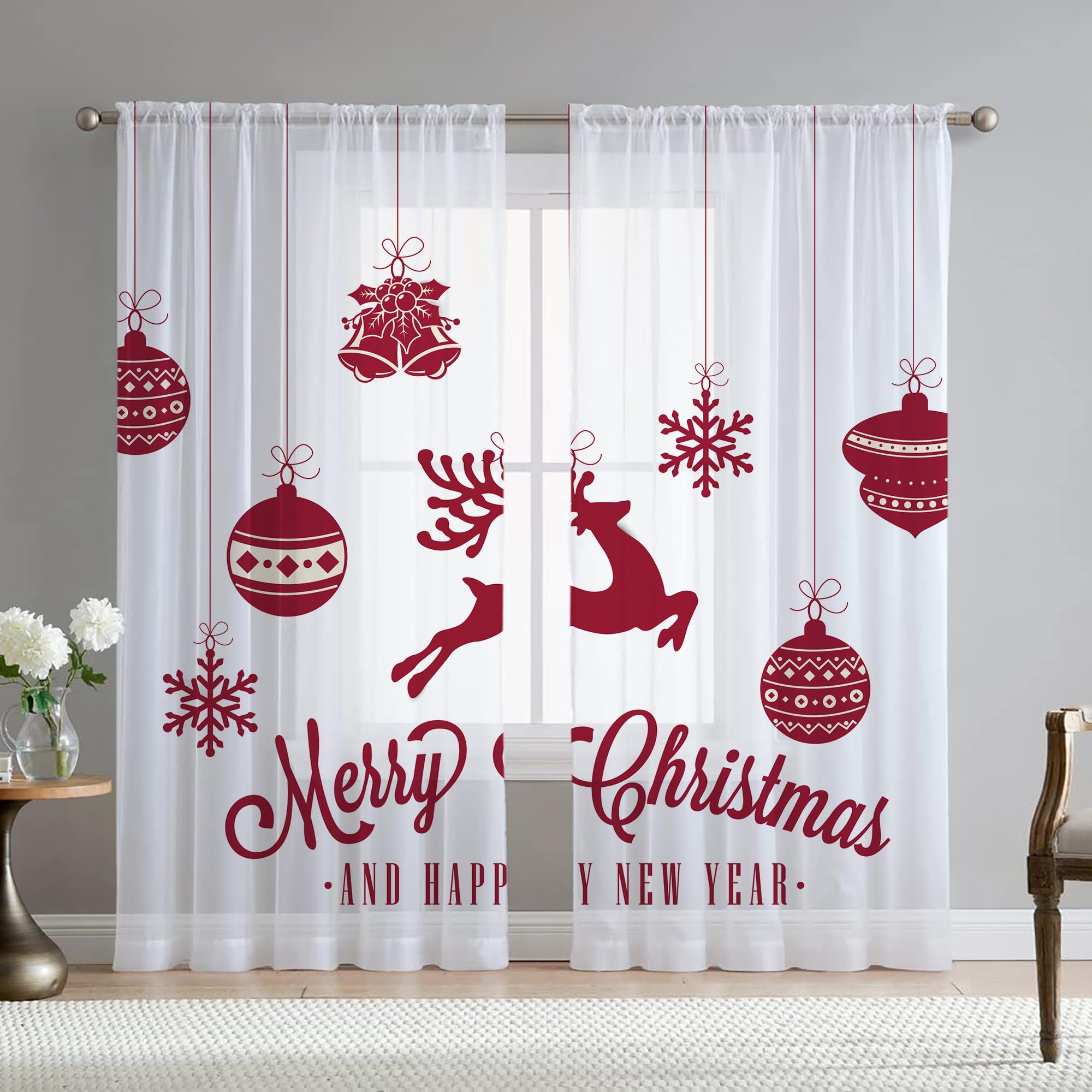 Amazon.com: Fereyis Christmas Sheer Curtains for Living Room 84 inch ...
