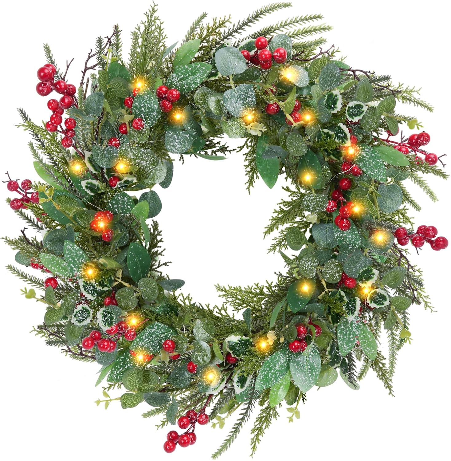 Amazon.com: HUAESIN 20in Artificial Pre-Lit Christmas Wreath Holiday ...