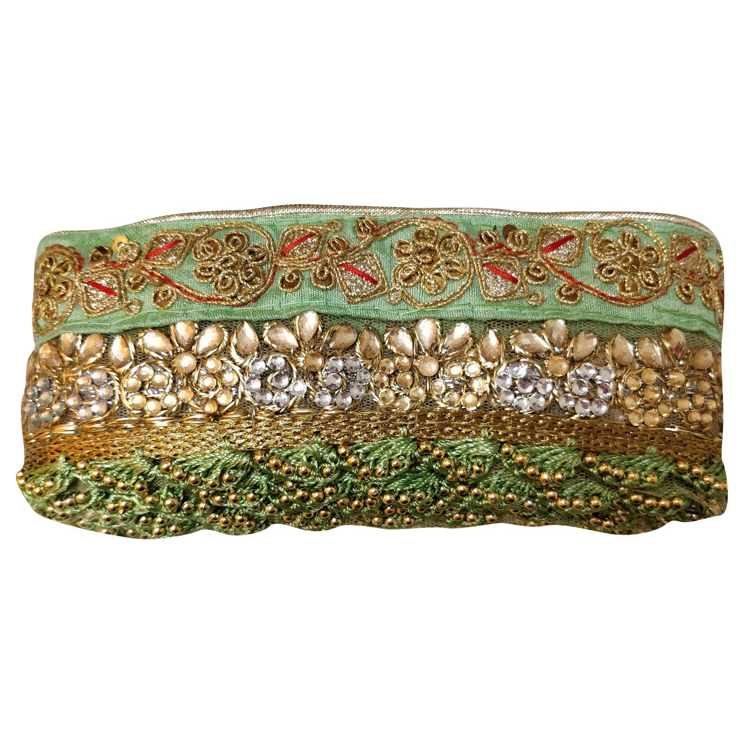 Sofias Fashion DIY Threadwork and Stone Work Fabric Lace, 3 m (Gold and ...