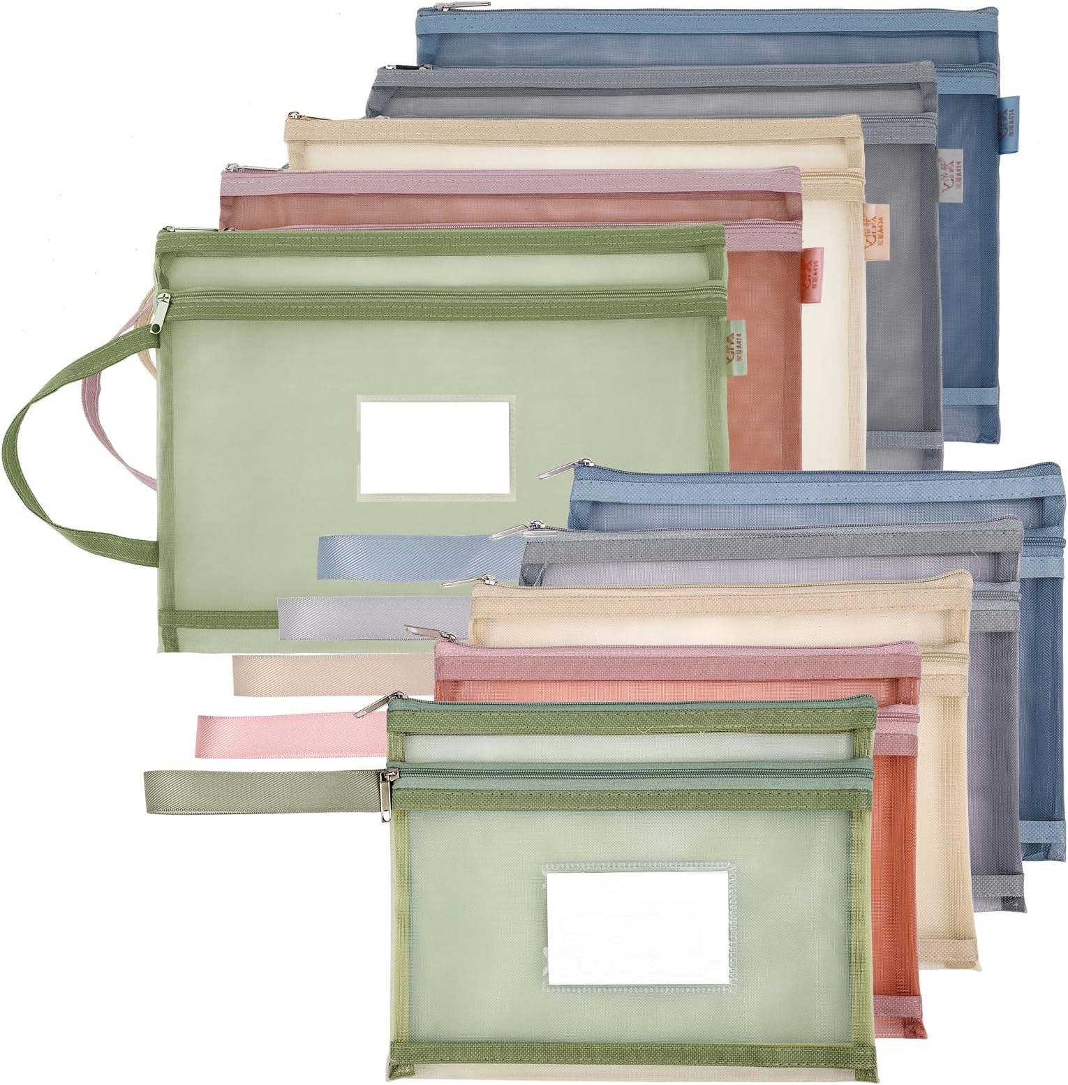 10 Pack Mesh Zipper Pouch Bags, 2 Sizes A4 A5 Double-Layer Zipper File ...