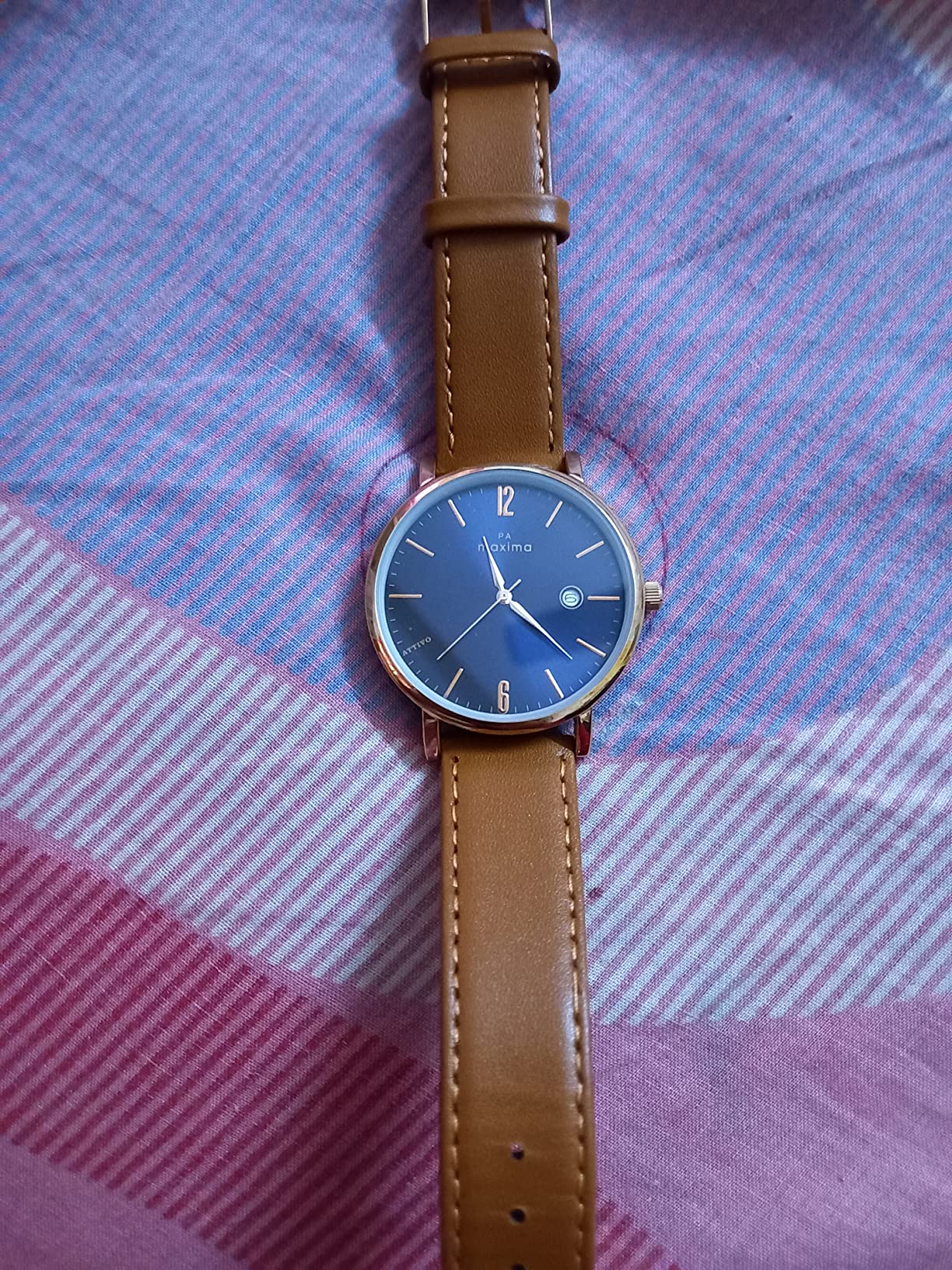 Maxima Leather Attivo Collection Analog Blue Dial Men Watch-O-66650Lmgr ...