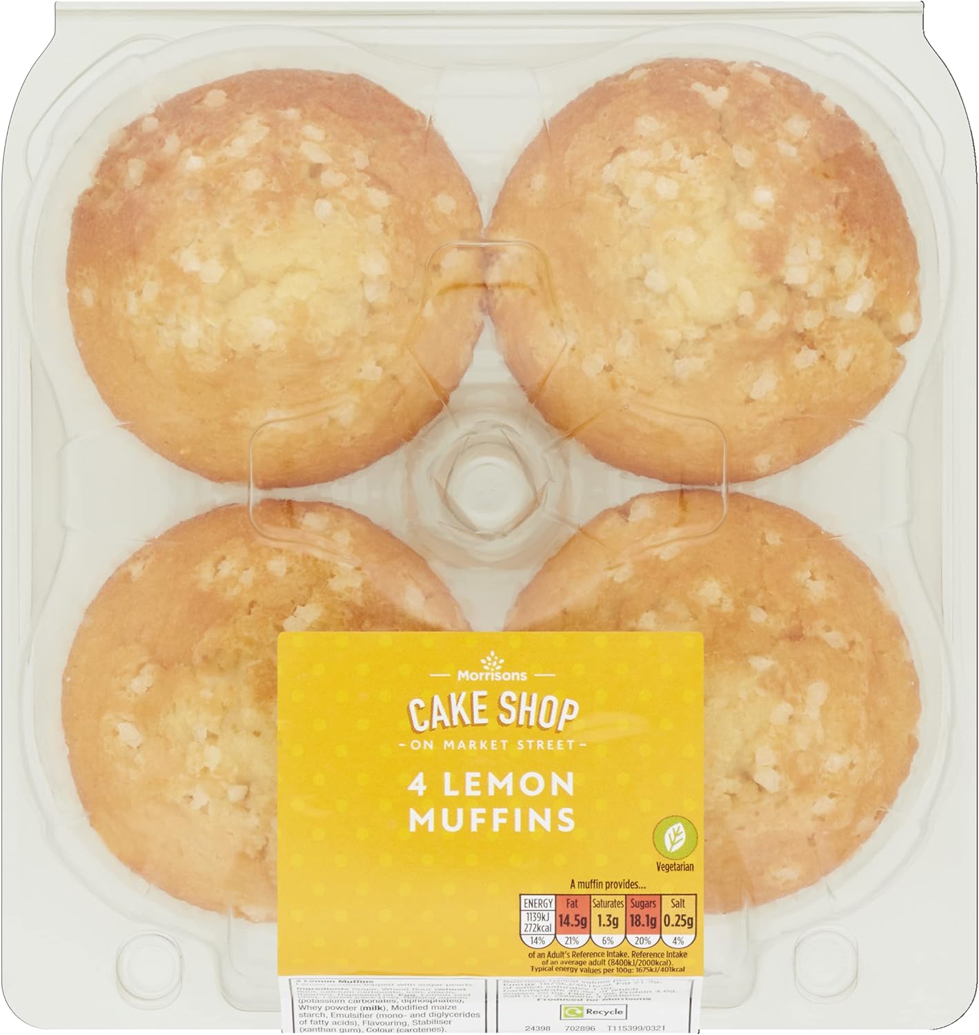 Morrisons Cake Shop Lemon Muffins 4 Pack : Amazon.co.uk: Grocery