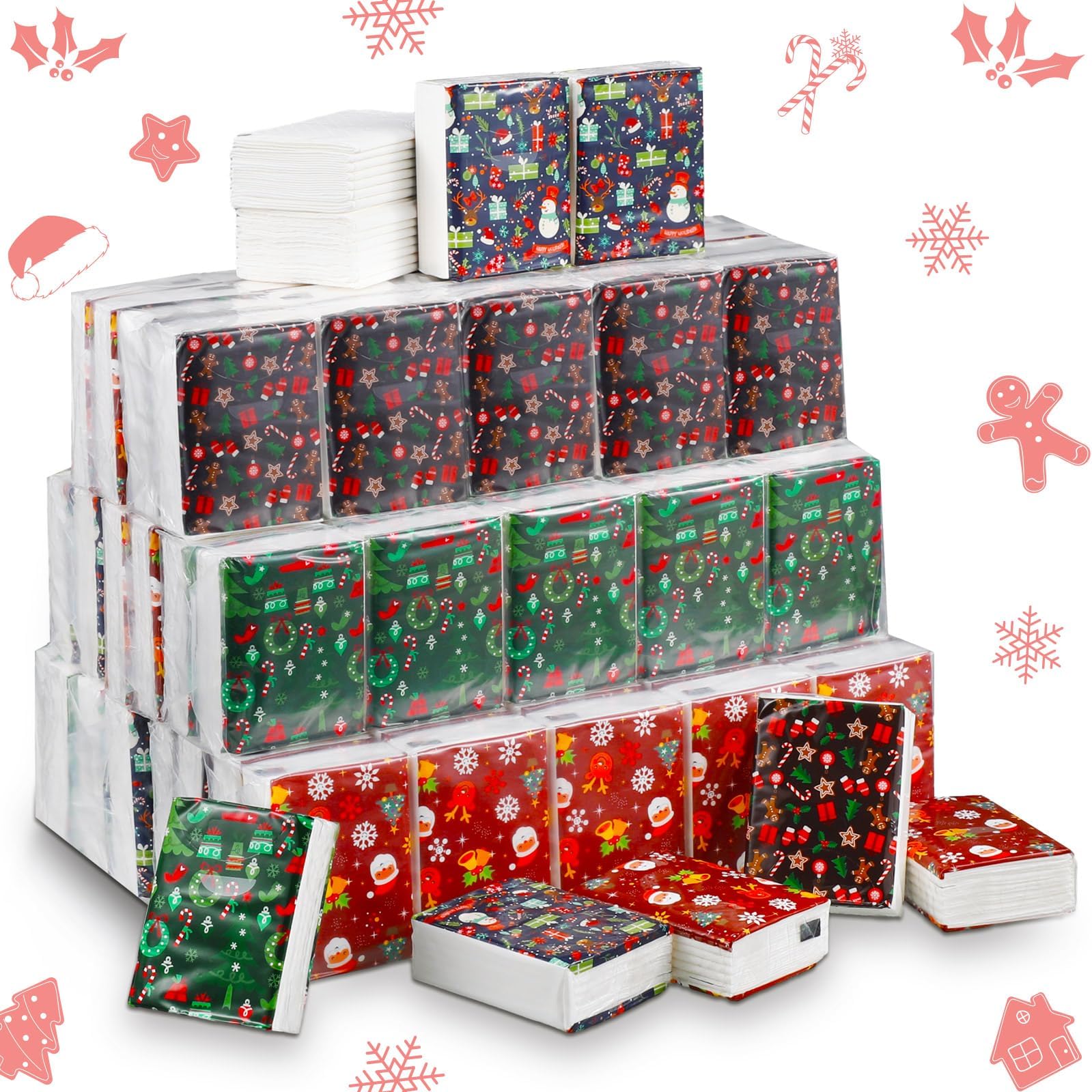 Amazon.com: Zhanmai 50 Pcs Christmas Slim Pack Facial Tissues Travel ...