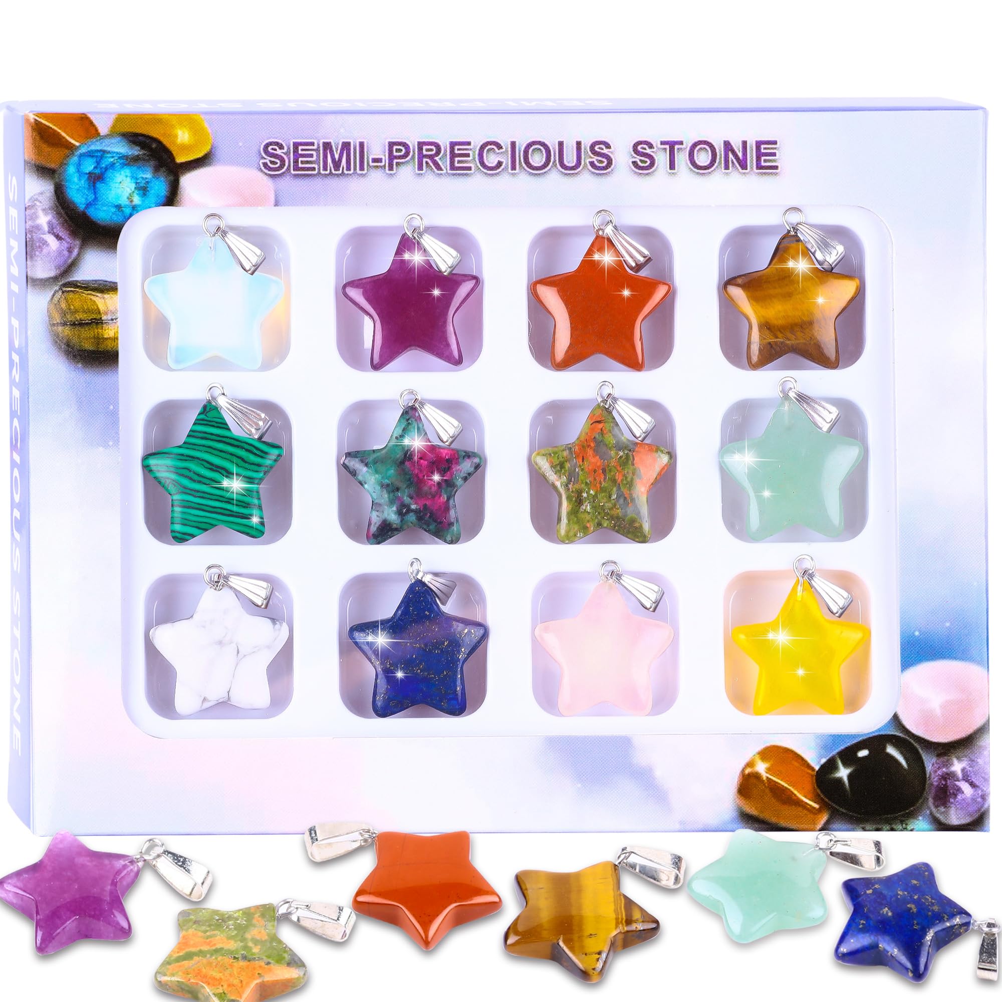 Amazon.com: FORBY 12PCS Natural Star Shaped Crystal Necklace Pendant ...