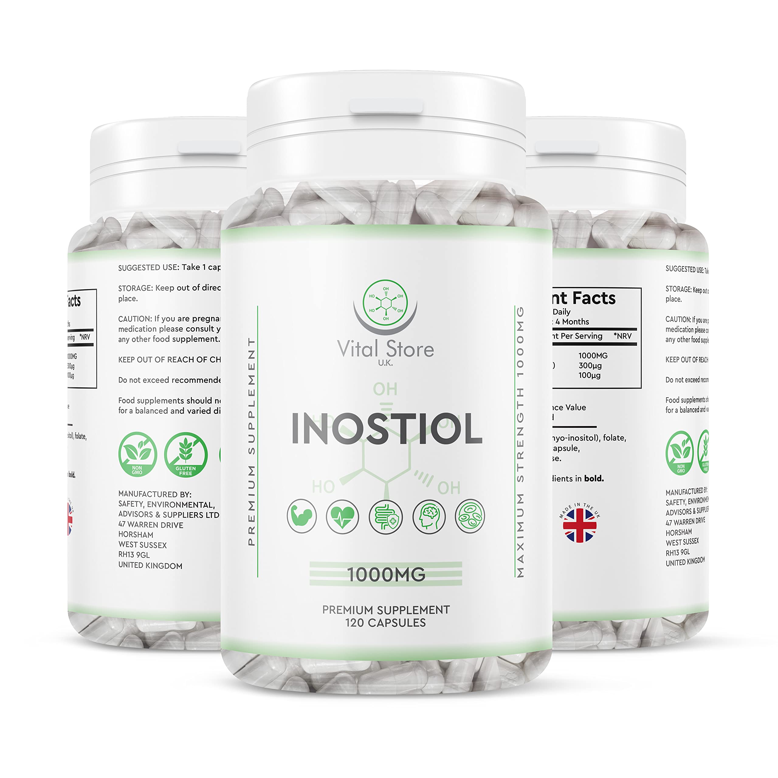 Inositol with Chromium & Folate 1000mg Vegan Capsules -120 Days Supply ...