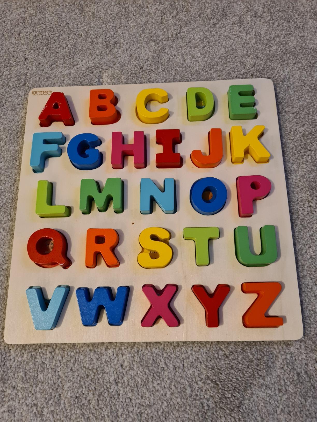 TOWO Wooden Alphabet Puzzle for Toddlers- Chunky Size Peg Puzzle ...