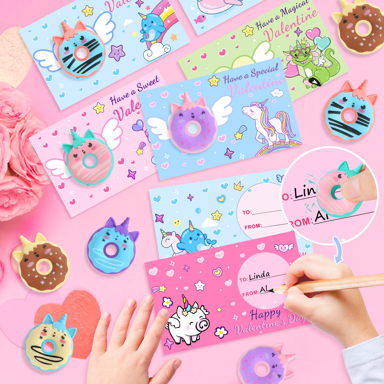 Snapklik.com : 30 Pack Valentines Day Cards For Kids Classroom, Donut ...