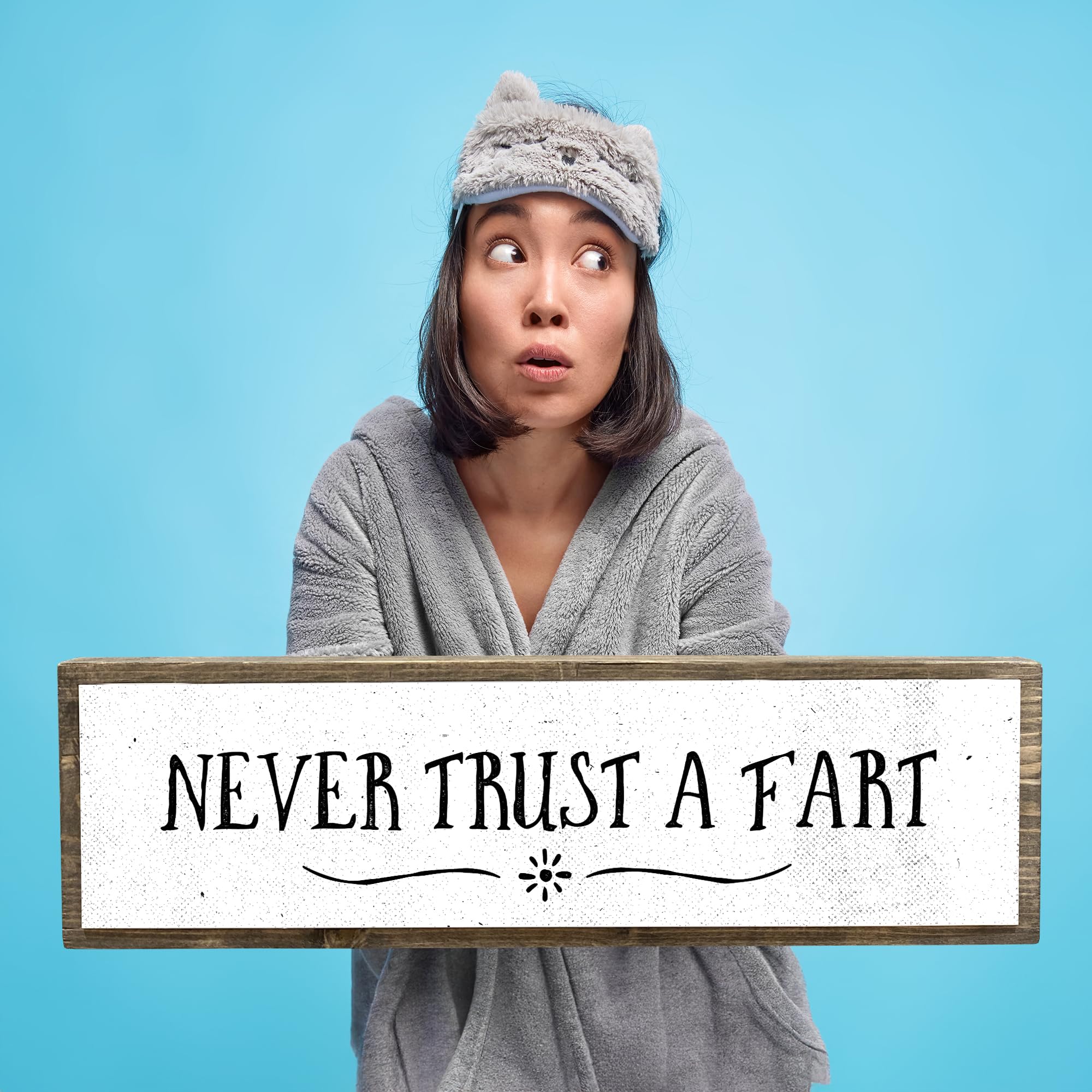 Amazon.com: Never Trust A Fart - Wooden Sign With Metal - Farmhouse Bathroom Decor - Restroom ...