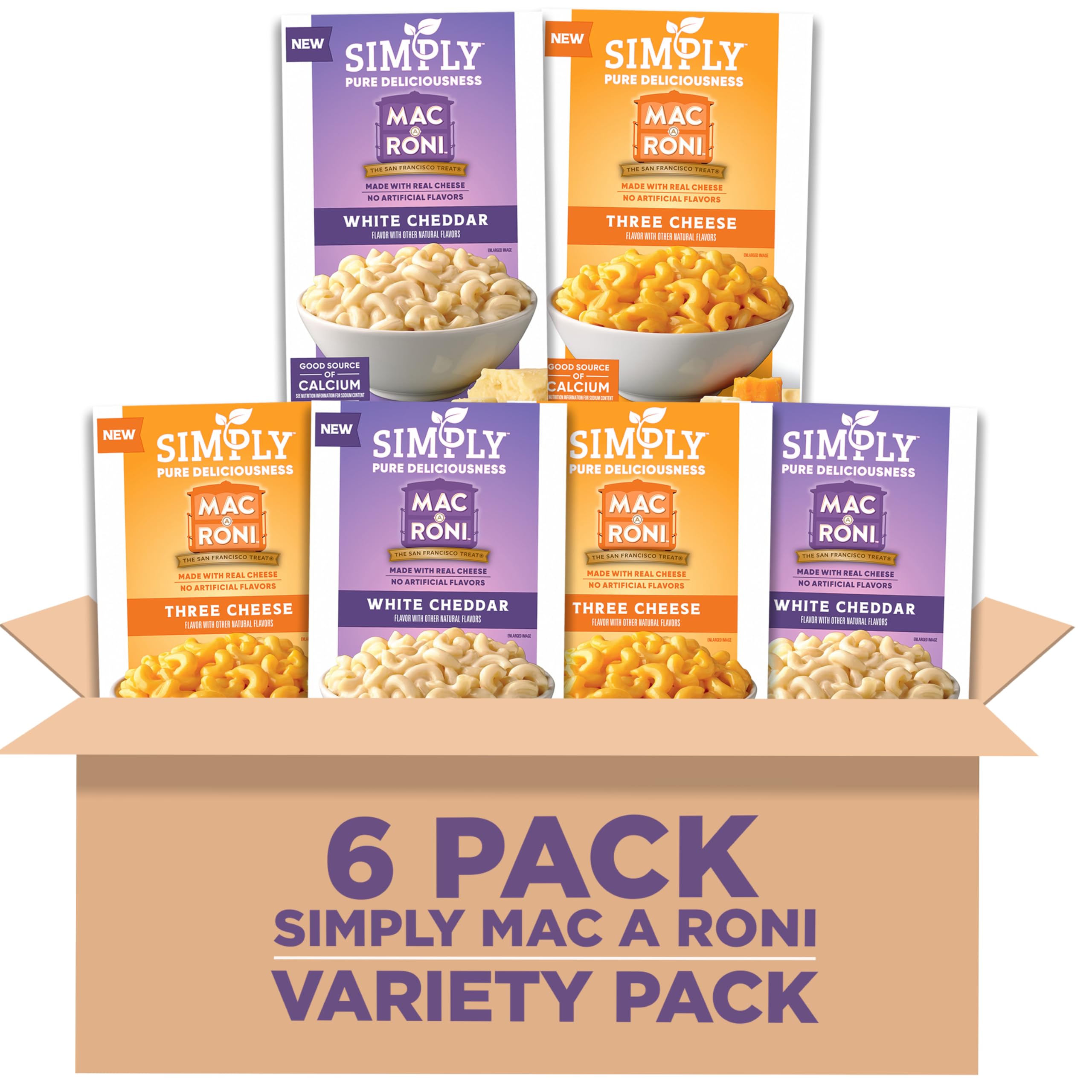 Amazon.com: Simply Mac-A-Roni Variety Pack, White Cheddar + Three Cheese, 8.2 Oz (Pack of 6 ...