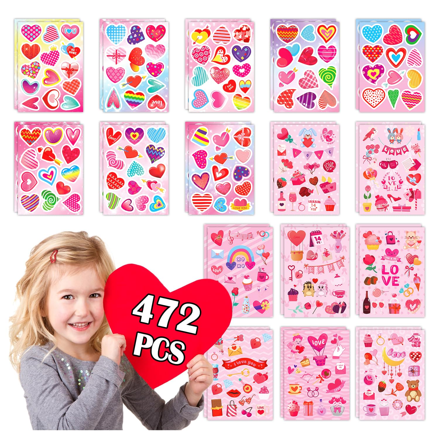 Amazon.com: Partywind 472 PCS (32 Sheets) Valentine's Day Stickers ...