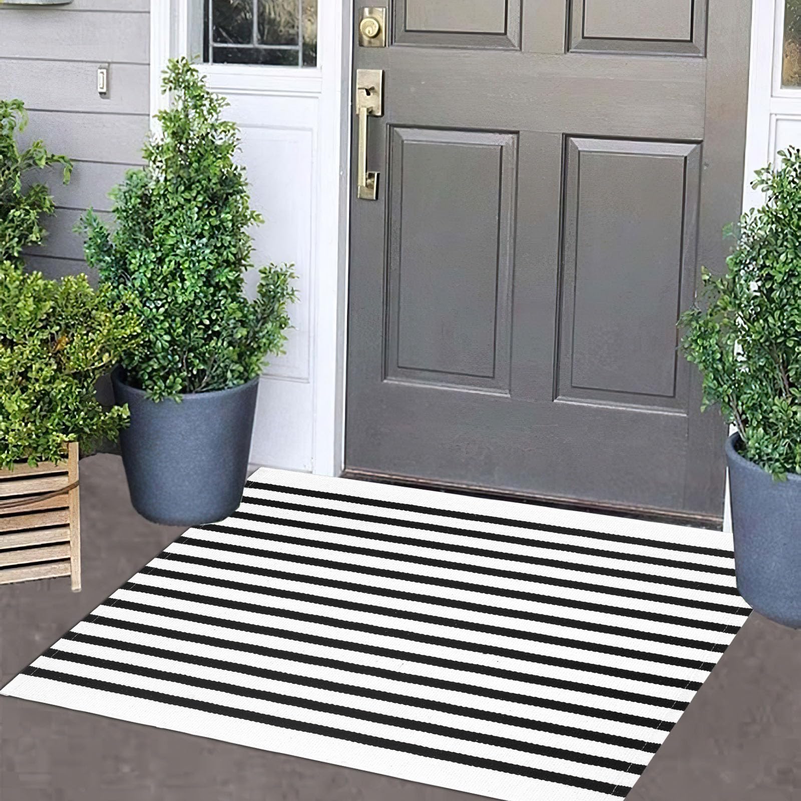 Amazon.com: Striped Layered Doormat 24'' x 35'' Black and White Striped ...