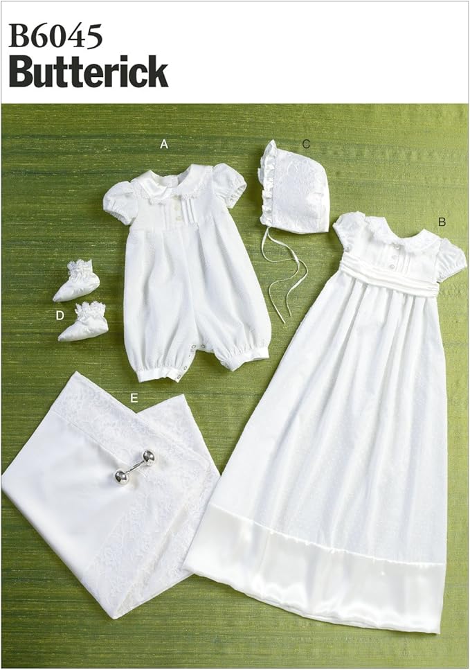 Amazon.com: Butterick Patterns B6045 Infants' Romper, Dress, Sash, Hat ...