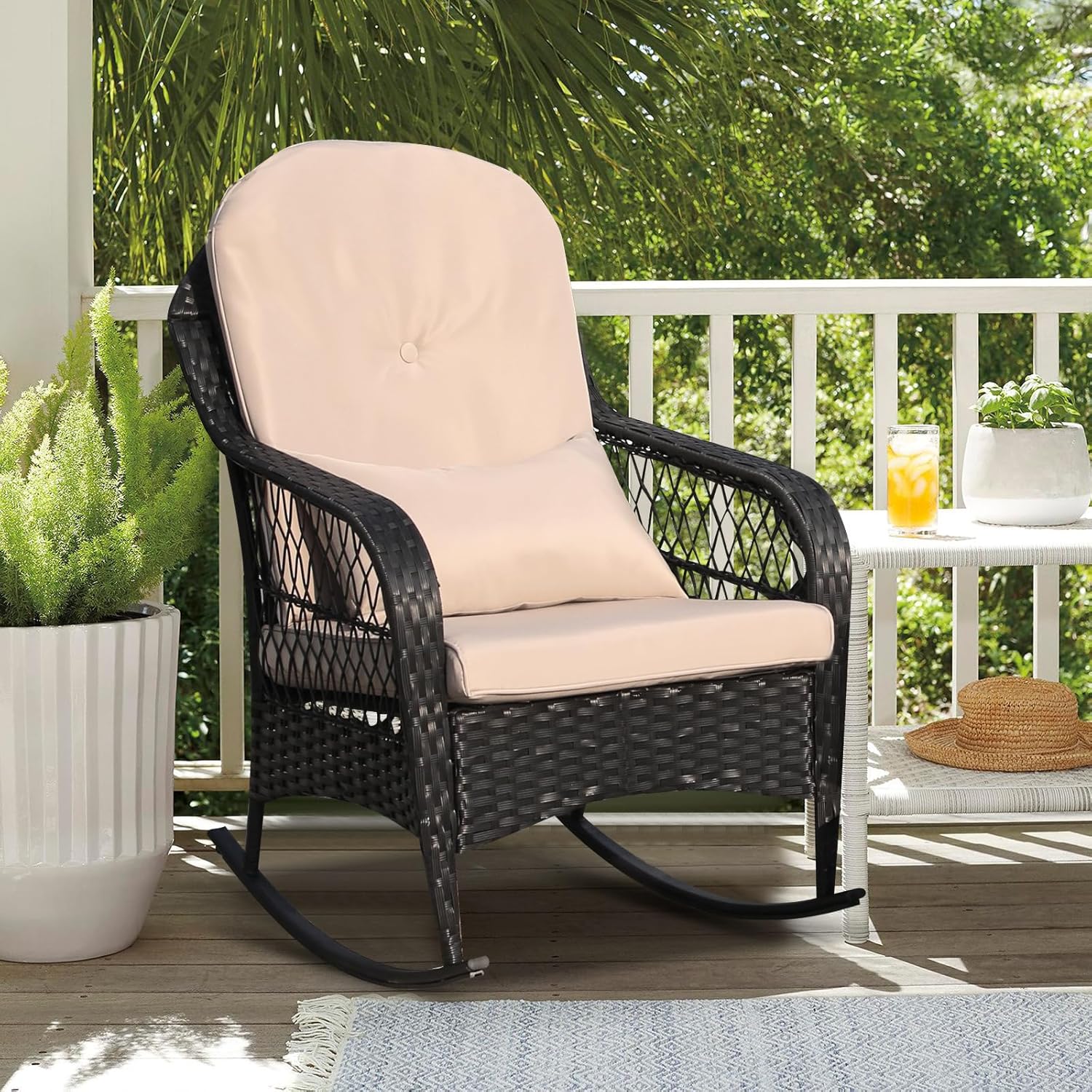 Amazon.com : LVUYOYO Outdoor Rocking Chair, Patio Wicker Rattan Rocker ...