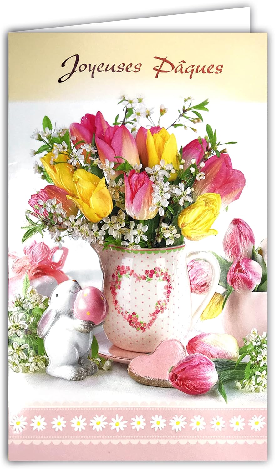 12-6014 Carte Joyeuses Pâques Fille Femme Bouquet Fleurs Printemps ...