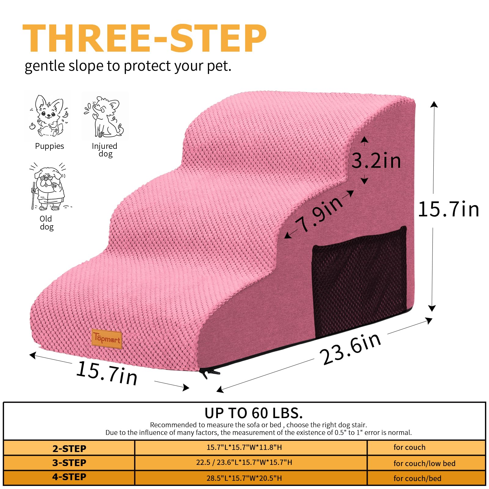 Snapklik.com : Topmart 3 Tiers Foam Dog Ramps/Steps,Non-Slip Dog Steps ...