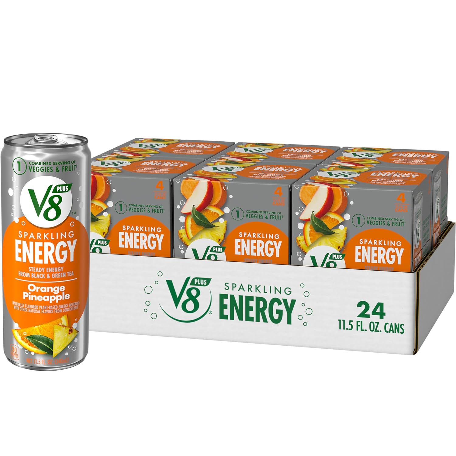 Amazon.com : V8 +Energy Sparkling Orange Pineapple Juice Energy Drink ...