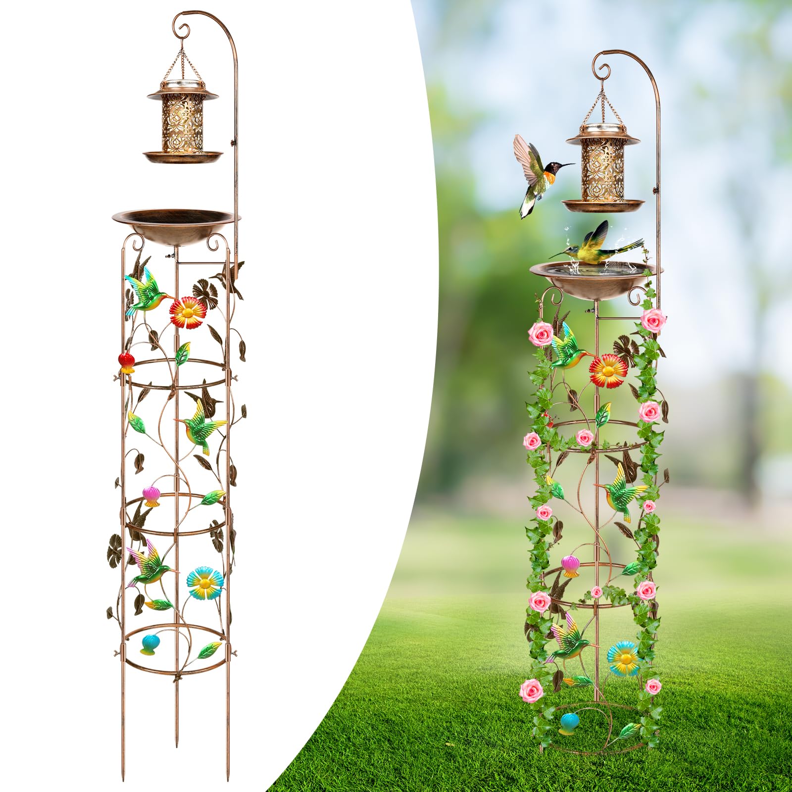 Amazon.com: YYWMWM Metal-Bird-Bath with Garden-Trellis Solar-Bird ...