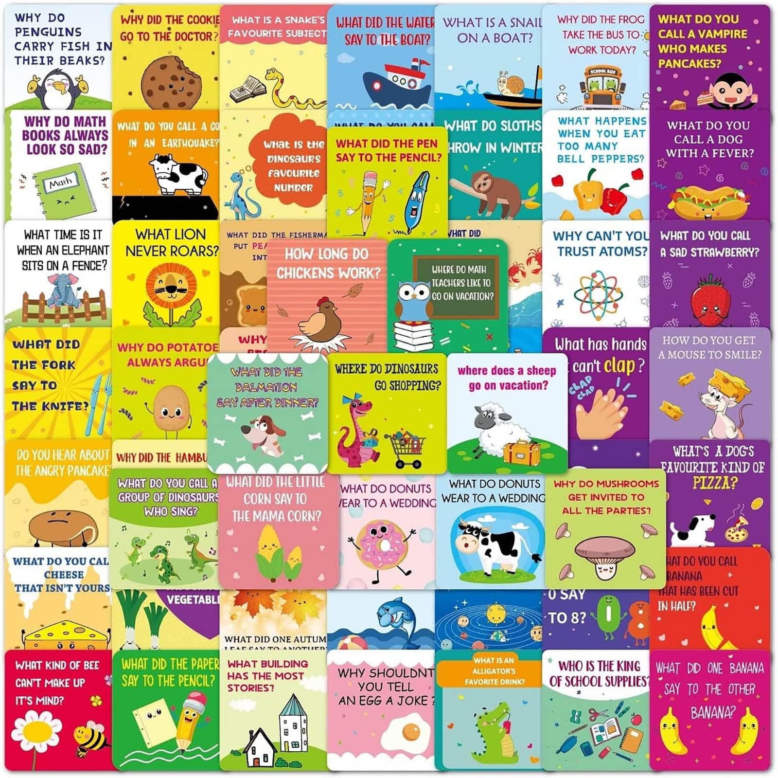 SYCARON Lunch Box Jokes for Kids, 60 Pcs Back to School Joke Cards Cute ...