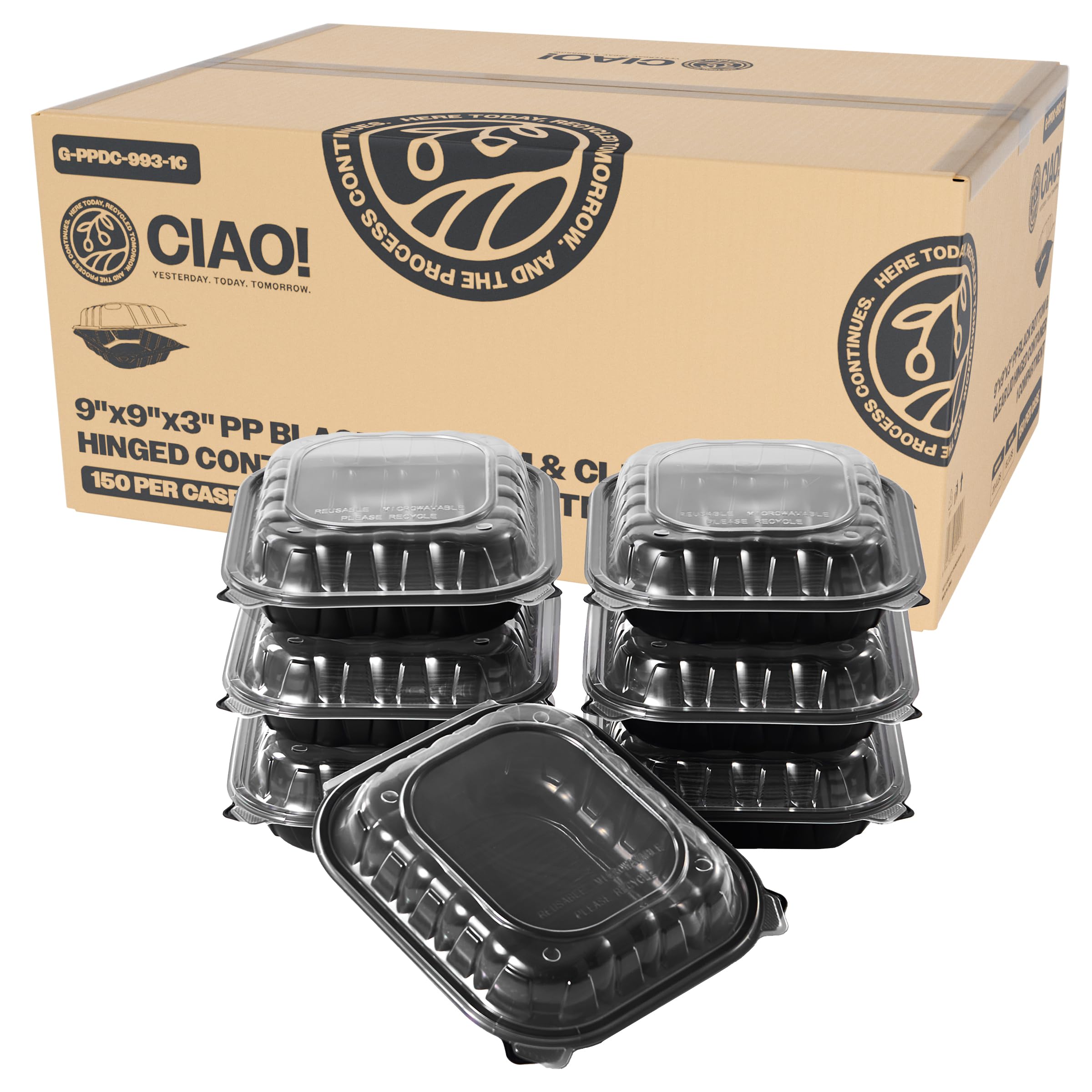 Amazon.com: CIAO! 9"x9"x3" Polypropylene Black bottom with Clear Lid Hinged Container 1 ...