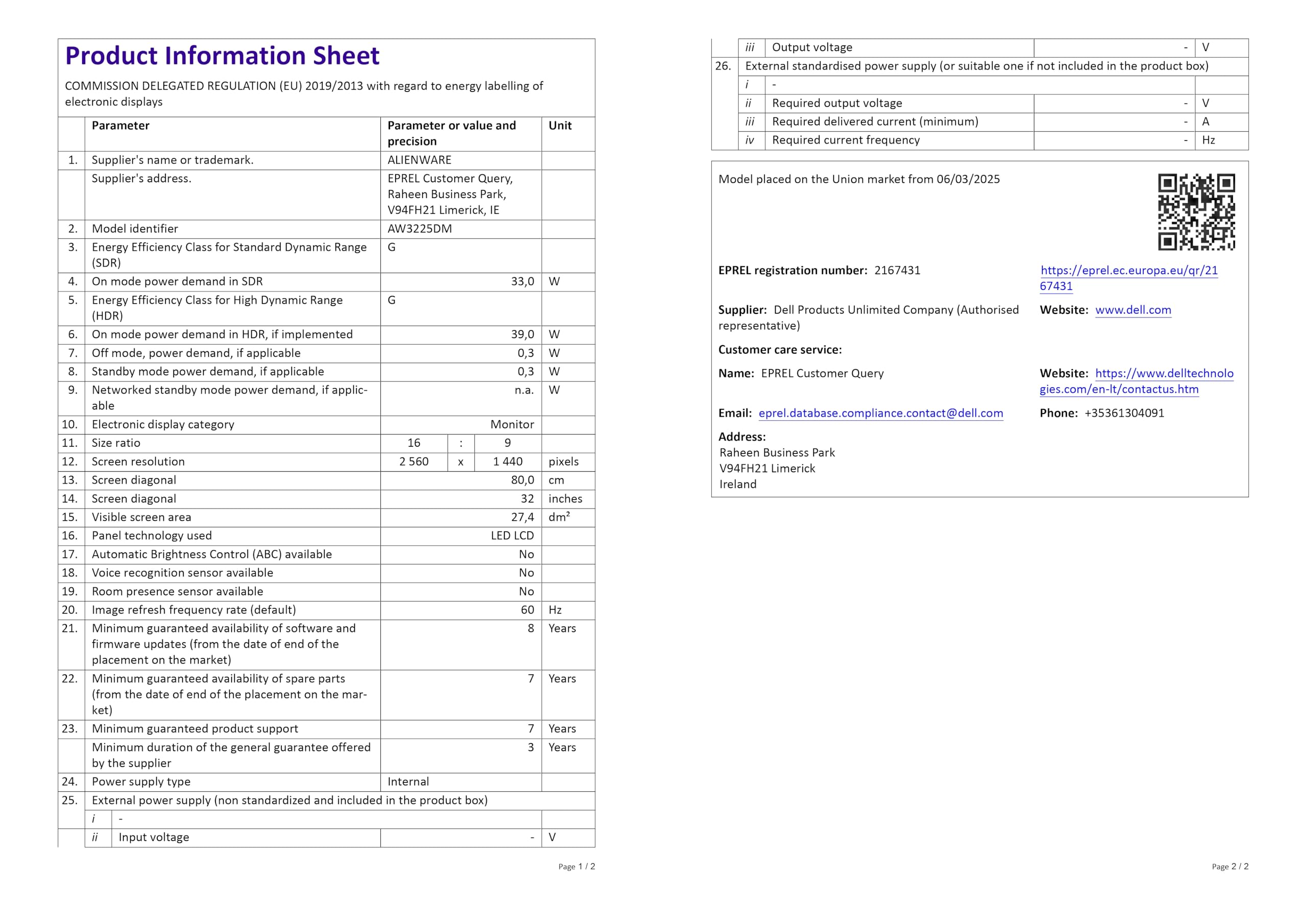Alienware 32 Gaming Monitor - AW3225DM, QHD (2560x1440), 1500R Curved ...