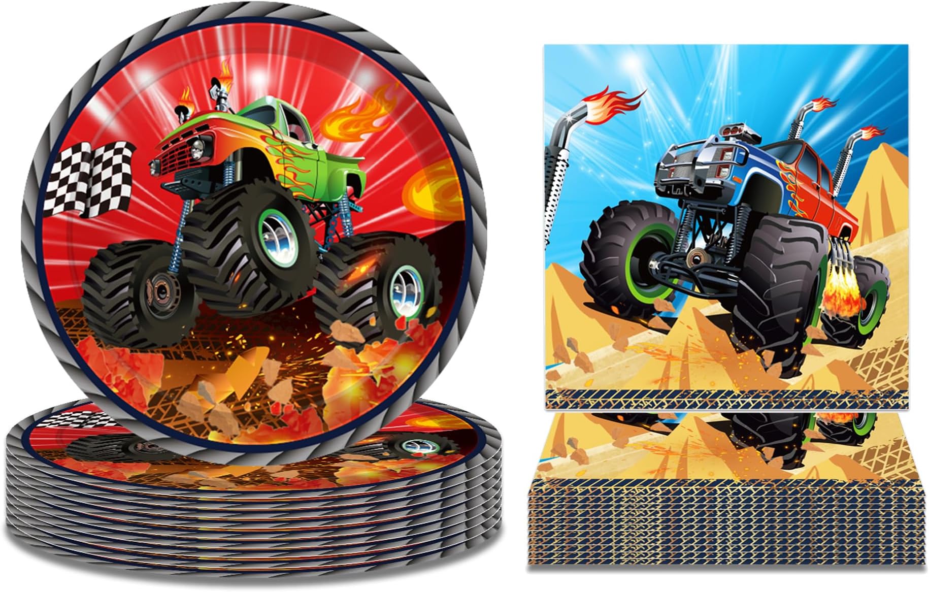 Amazon.com: Monster Truck Birthday Party Plates and Napkins for 24 ...