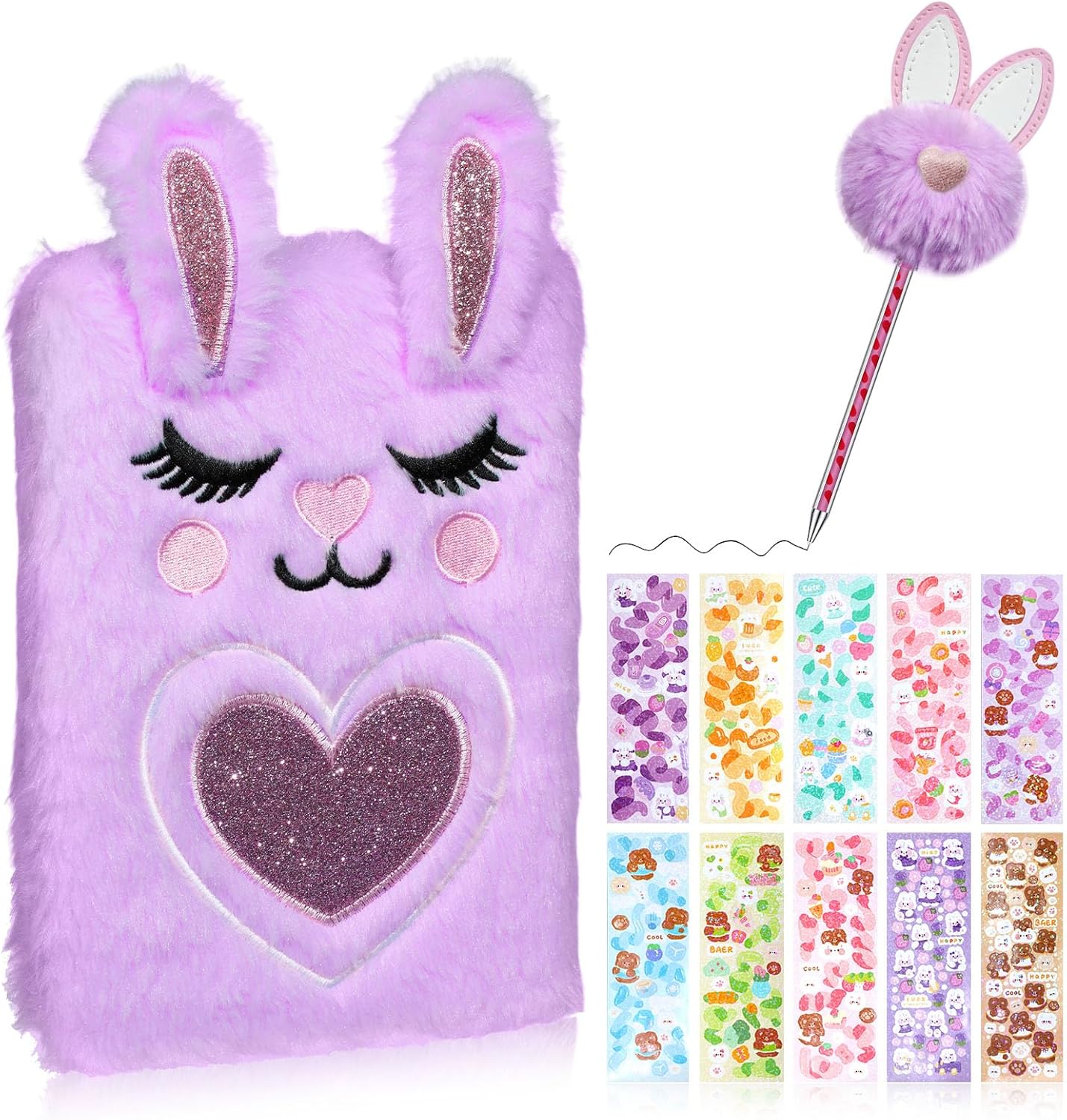 NEWEST Plush Rabbit Diary Set Cute Fluffy Bunny Notebook with Bunny Ear ...