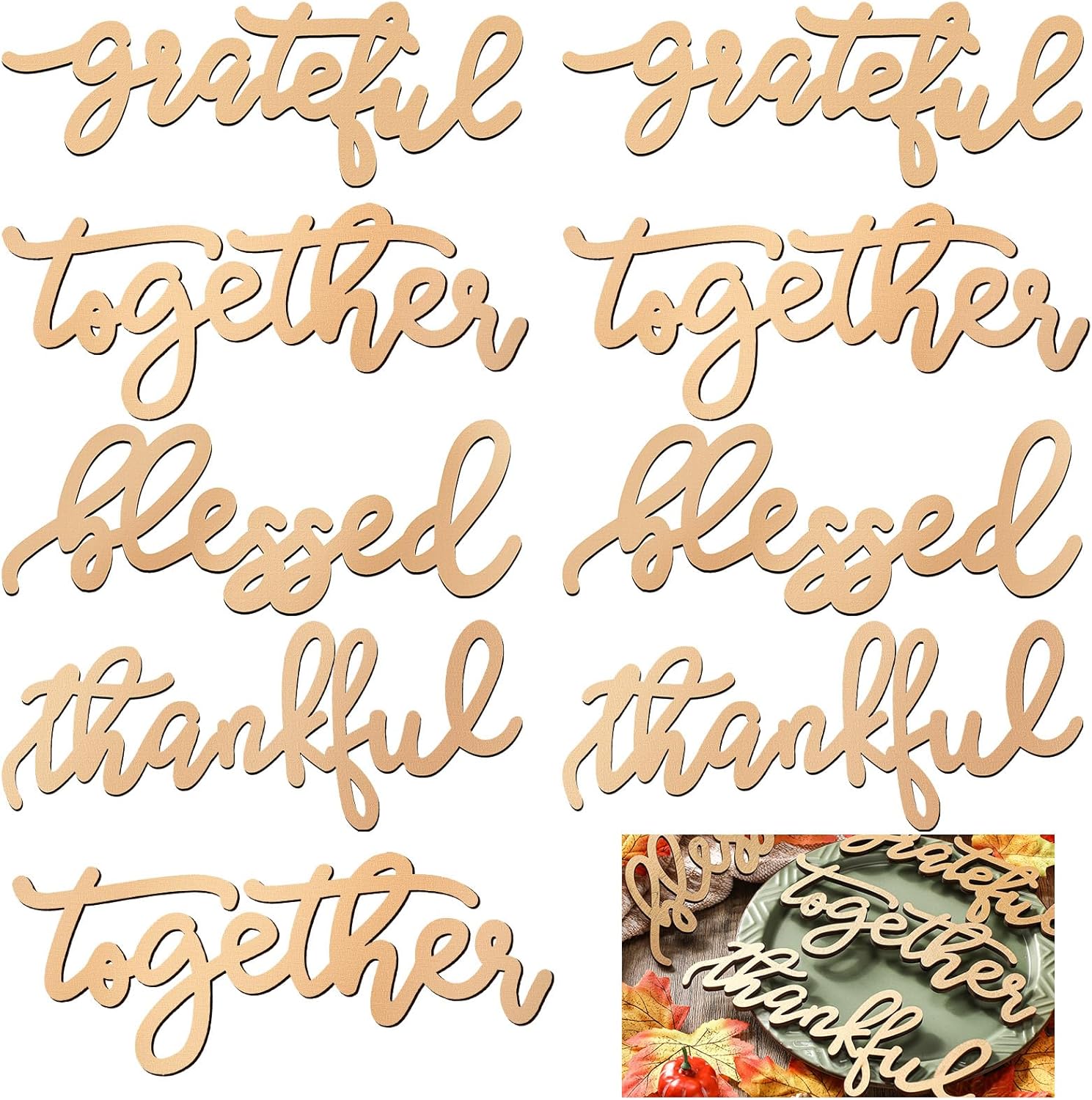 Amazon.com: Seeloowy 12 Pcs Thanksgiving Wood Cutouts Thankful Grateful ...