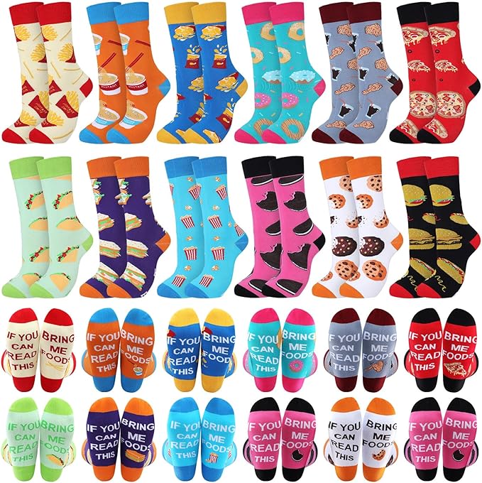 Amazon.com: Leumoi 12 Pairs Snack Socks Food Theme Crew Socks French ...