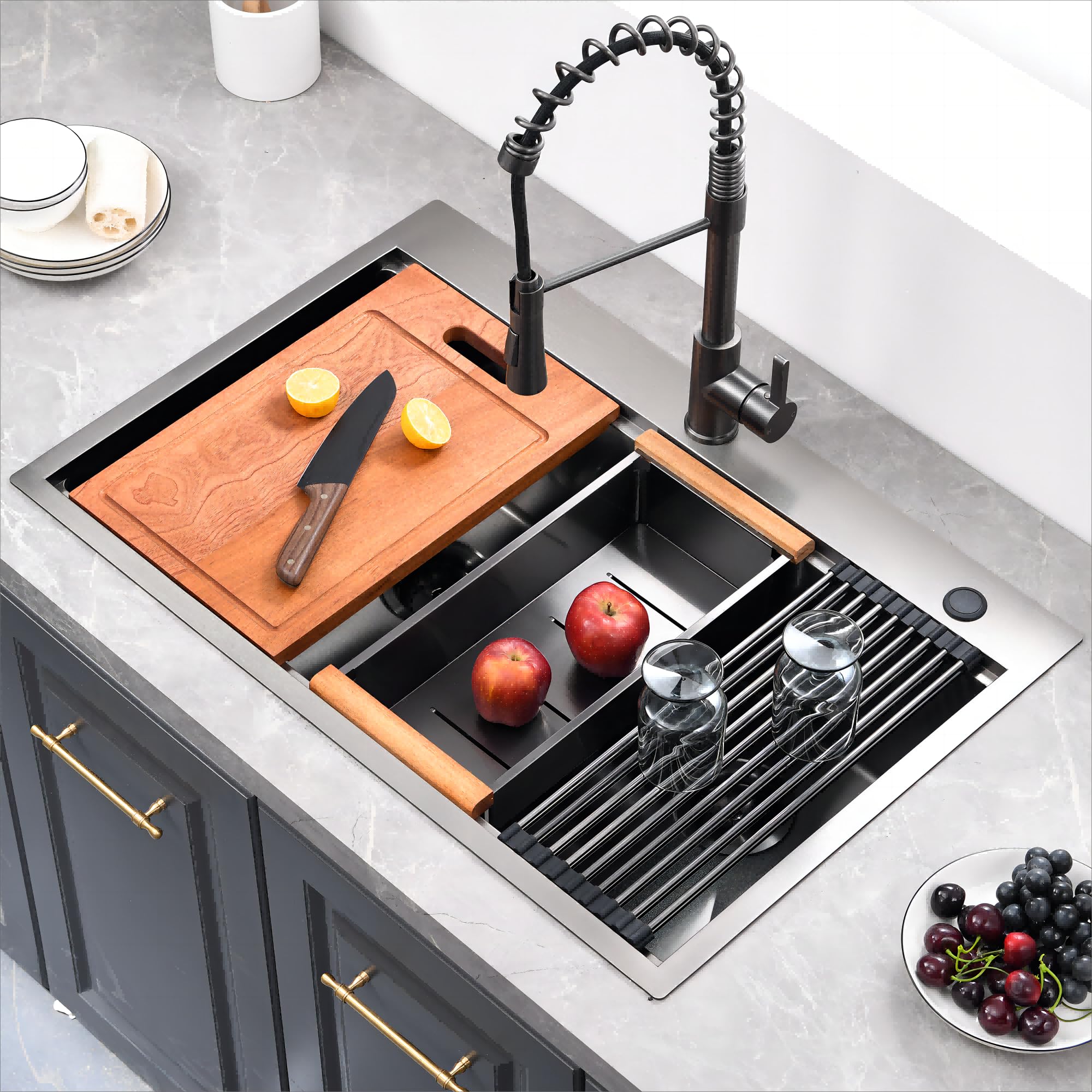 Snapklik.com : 33 Inch Gunmetal Black Drop In Workstation Ledge Sink ...