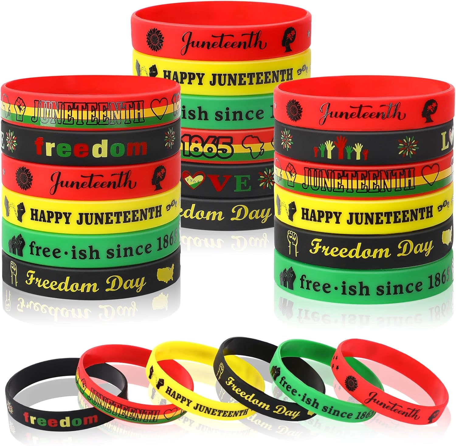Amazon.com: JUNEBRUSHS 42pcs Happy Juneteenth Silicone Bracelets,Party ...