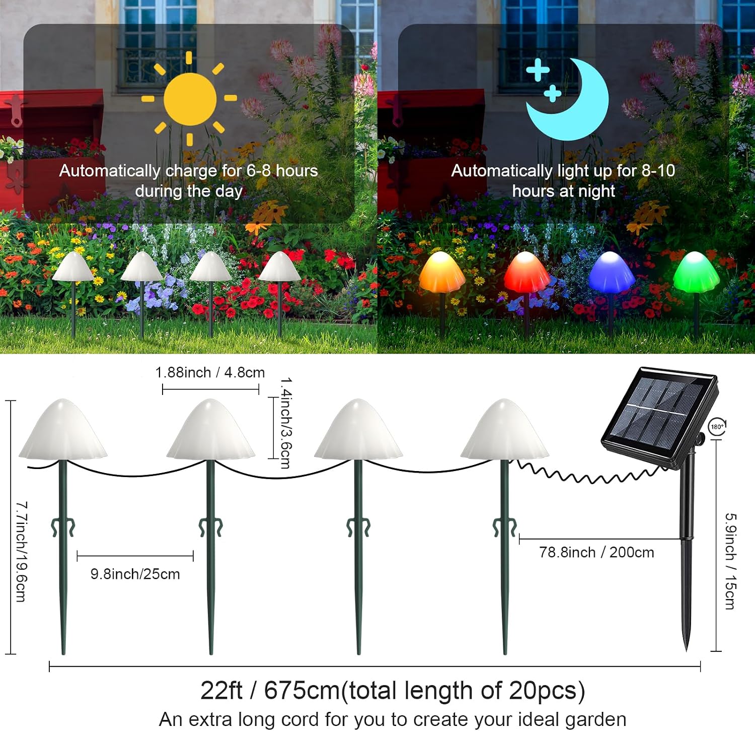 Luces solares de hongos para jardín al aire libre, 20 unidades, 8 modos ...