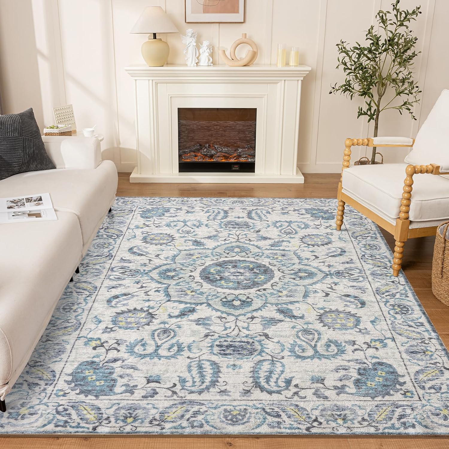 Amazon.com: Washable Area Rug 4x6 for Bedroom - Stain Resistant Vintage ...