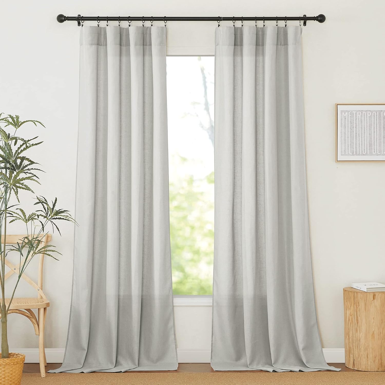 Amazon.com: RYB HOME Light Grey Curtains Linen Blend Curtains 84 inches ...