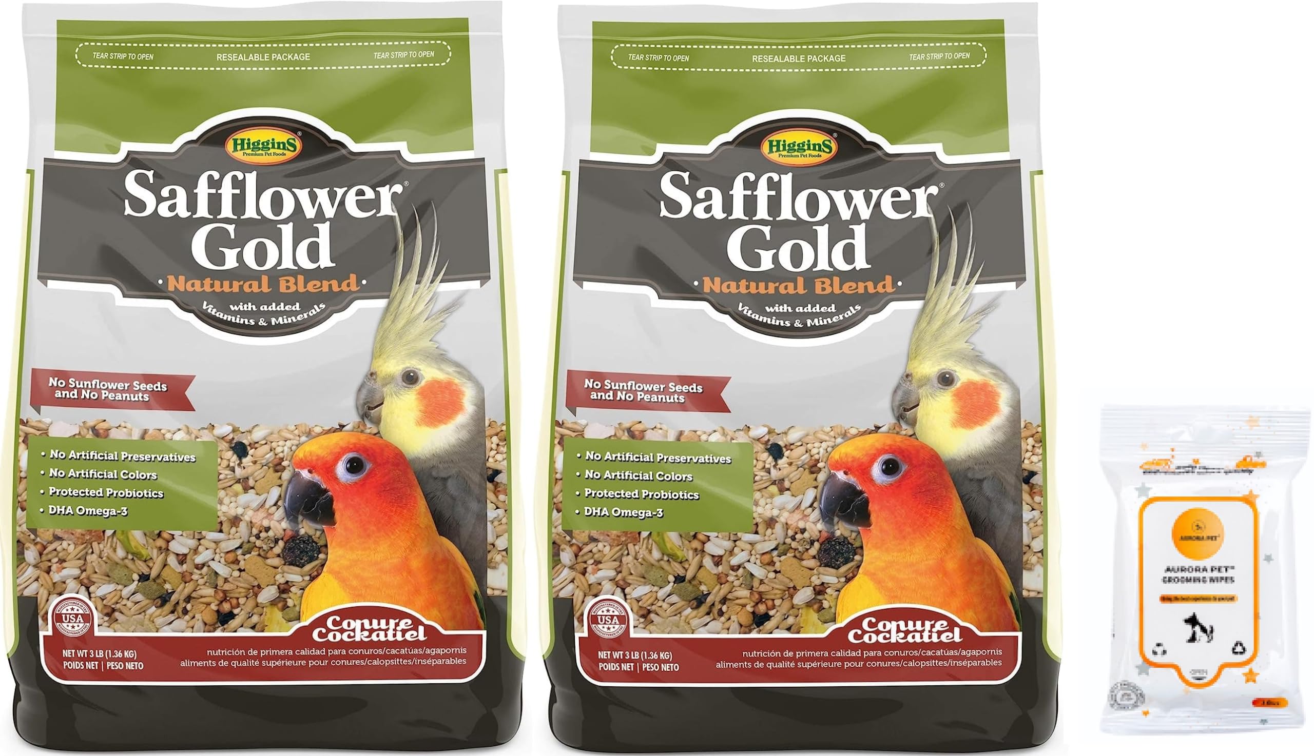 Amazon.com : Aurora Pet Bundle (2) Higgins Safflower Gold Natural Mix Conure & Cockatiel Food (3 ...