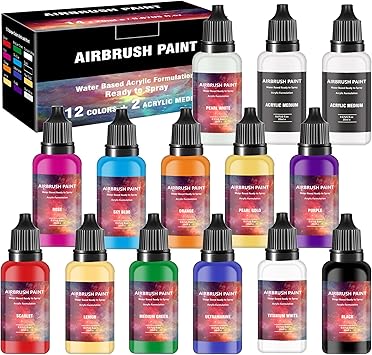 Amazon.com: Airbrush Paint - 12 Colors Airbrush Paint Set with 2 Tinner ...