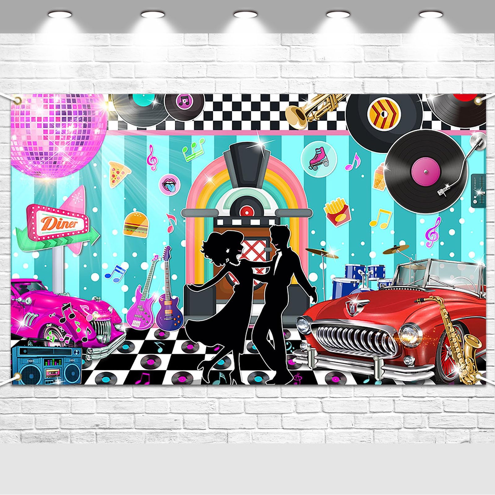 Amazon.com : Funnytree 50s Retro Rock N Roll Diner Party Backdrop Car ...