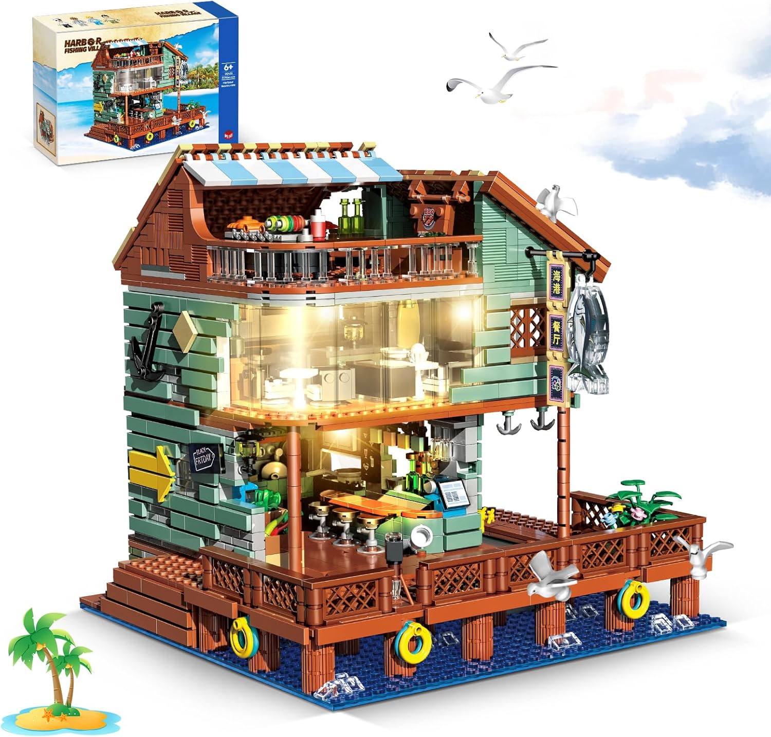 Amazon.com: HSANHE Harbour Restaurant House Mini Bricks Kit de construcción, ideas de ...