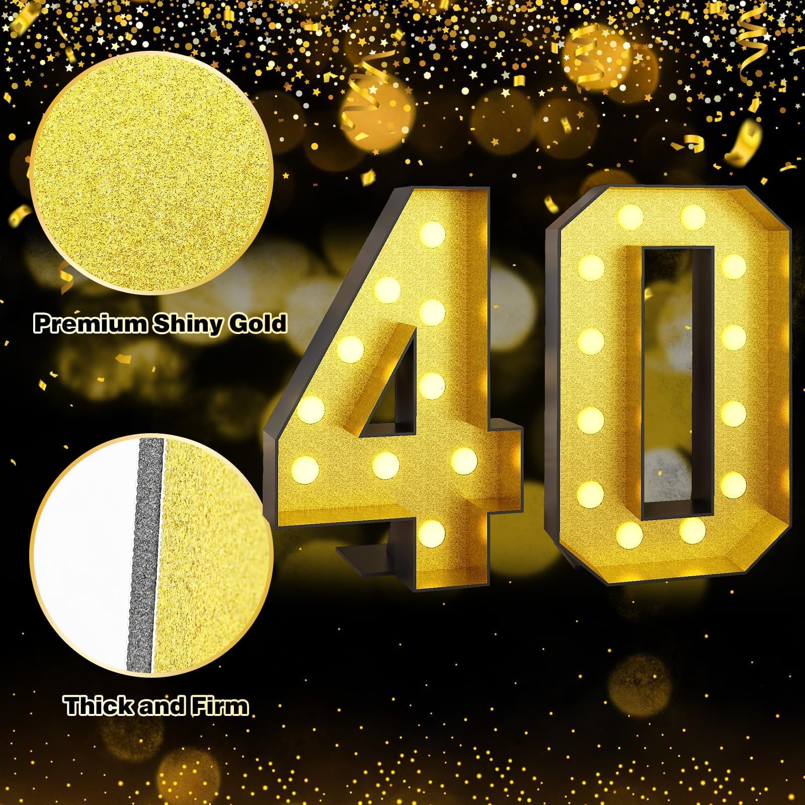 Snapklik.com : 4FT Light Up Numbers 40, Black Gold Large Light Up ...