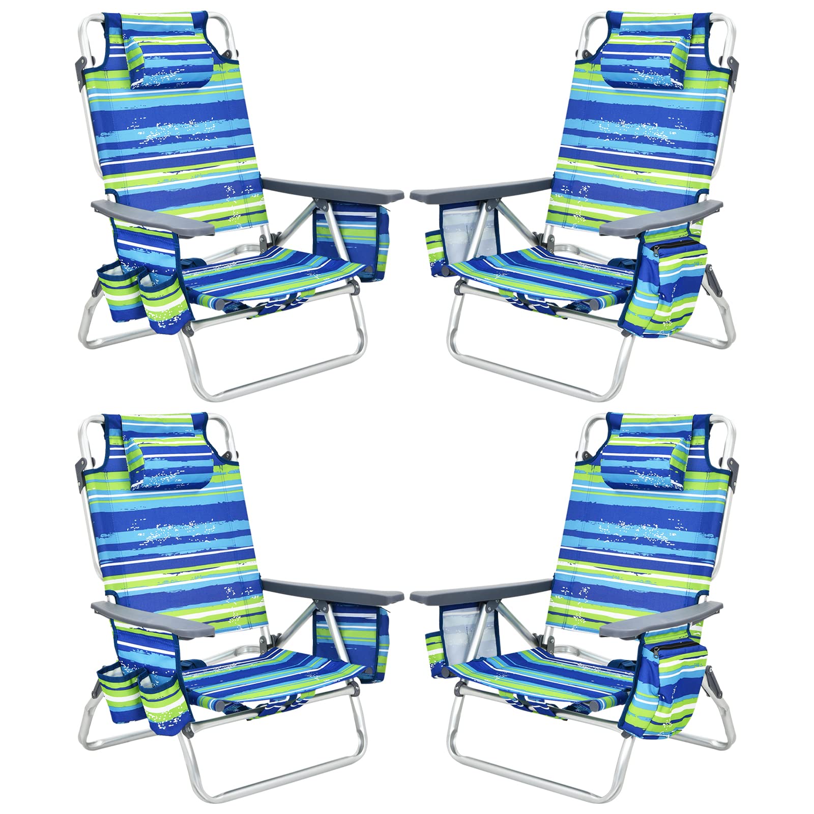 Amazon.com : Tangkula Set of 4 Backpack Beach Chair, 5-Position Lay ...