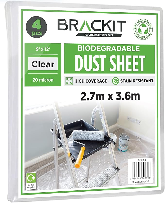 Brackit 4pc Biodegradable Large Plastic Dust Sheets for Decorating - 2 ...