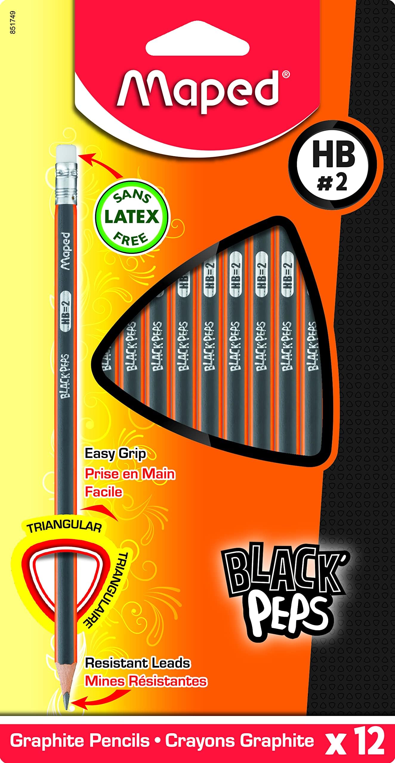 Maped - Crayons à papier triangulaires BLACK'PEPS ENERGY avec gomme ...