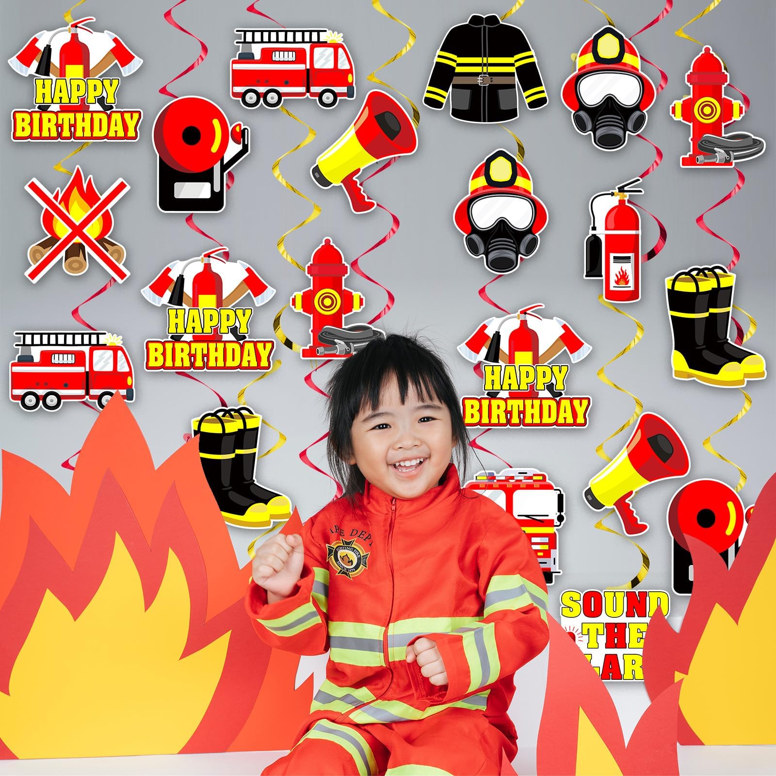 Firefighter Decorations For Party 32 Piece Firetruck Hanging Swirls ...