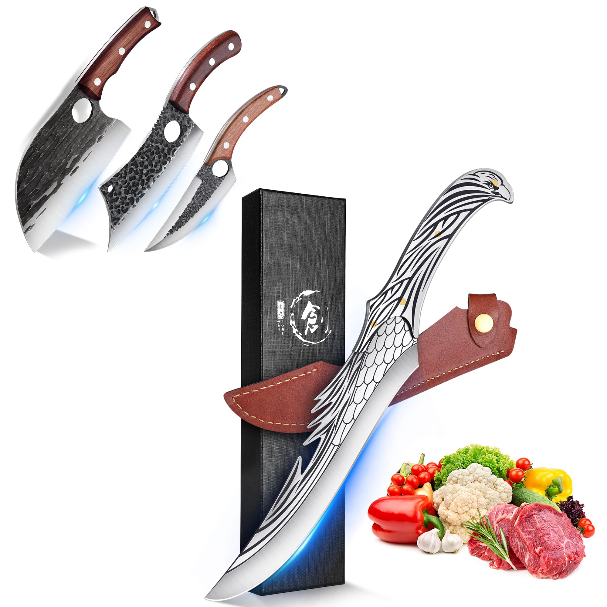 Amazon.com: ROCOCO The 8'' Boning Knife Bundle with 3PCS Butcher ...