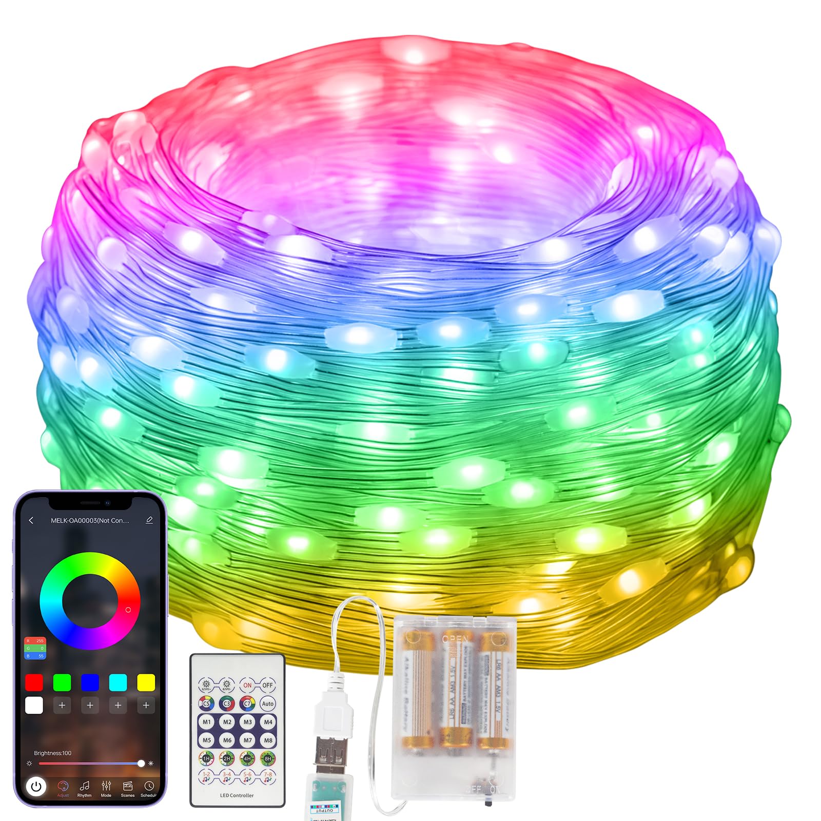 Multicolor Fairy String Lights, 33FT 100 LED String Lights, RGB Smart ...
