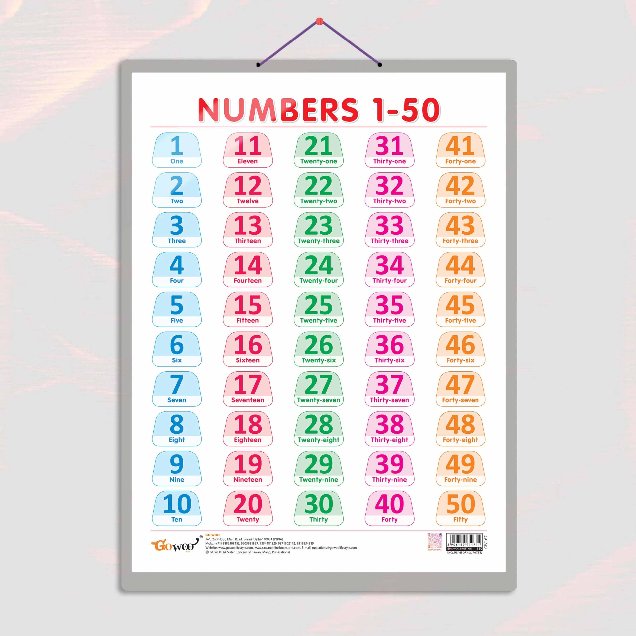 NUMBER 1-50 CHART HARD LAMINATED | "Number Recognition Guide" : Amazon ...