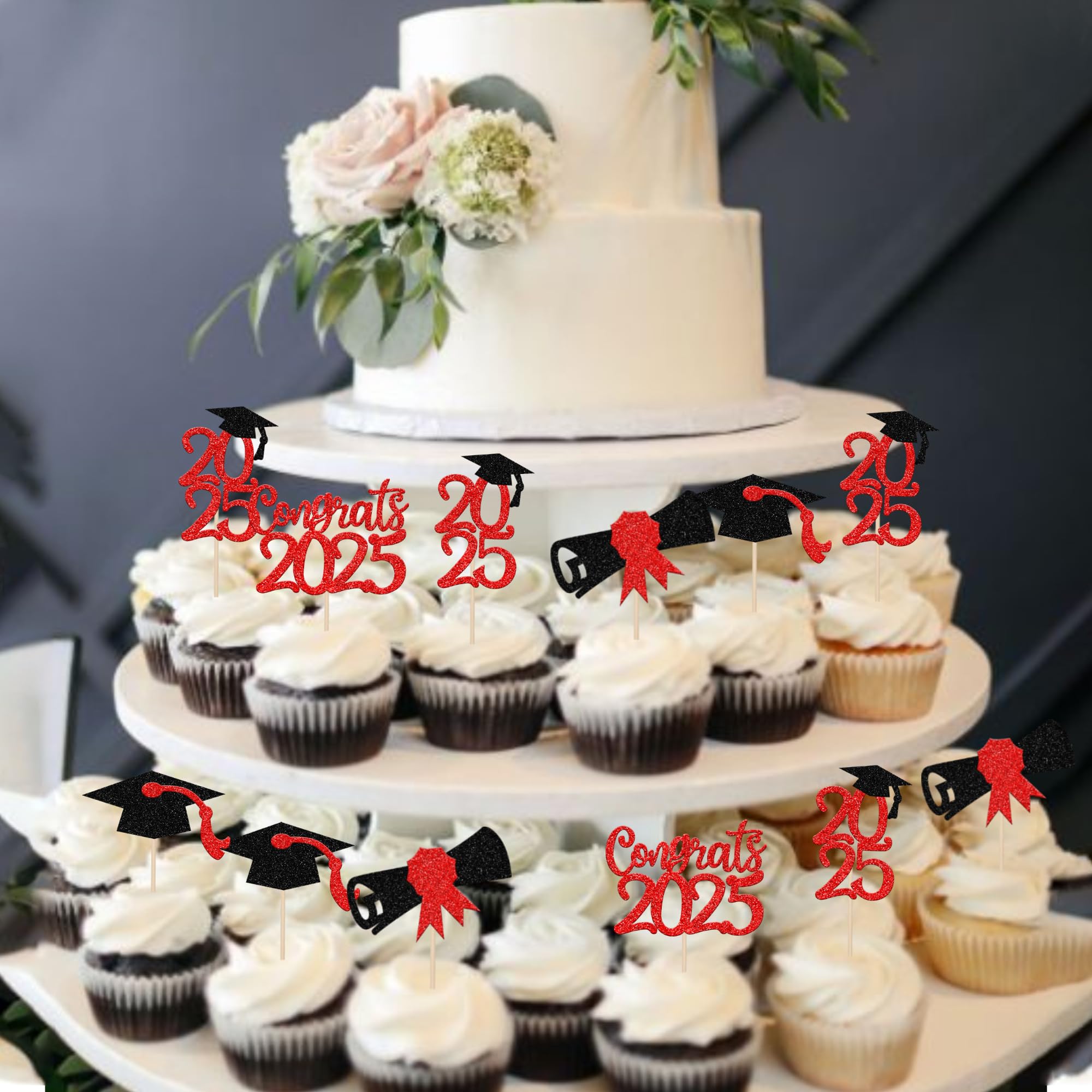 Snapklik.com : 24 PCS Red Glitter Class Of 2025 Cupcake Toppers 2025 ...